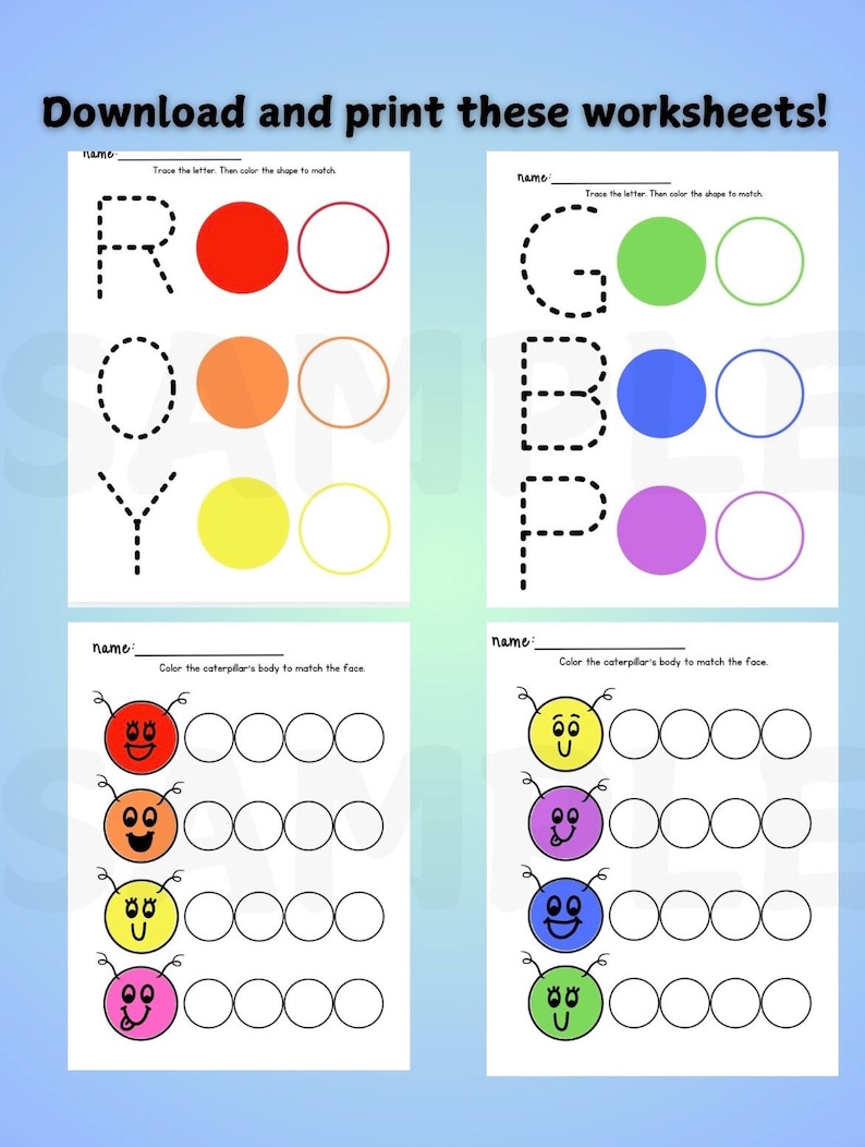 Preschool Worksheets: Shape Tracing & Color Matching (digital Download ...