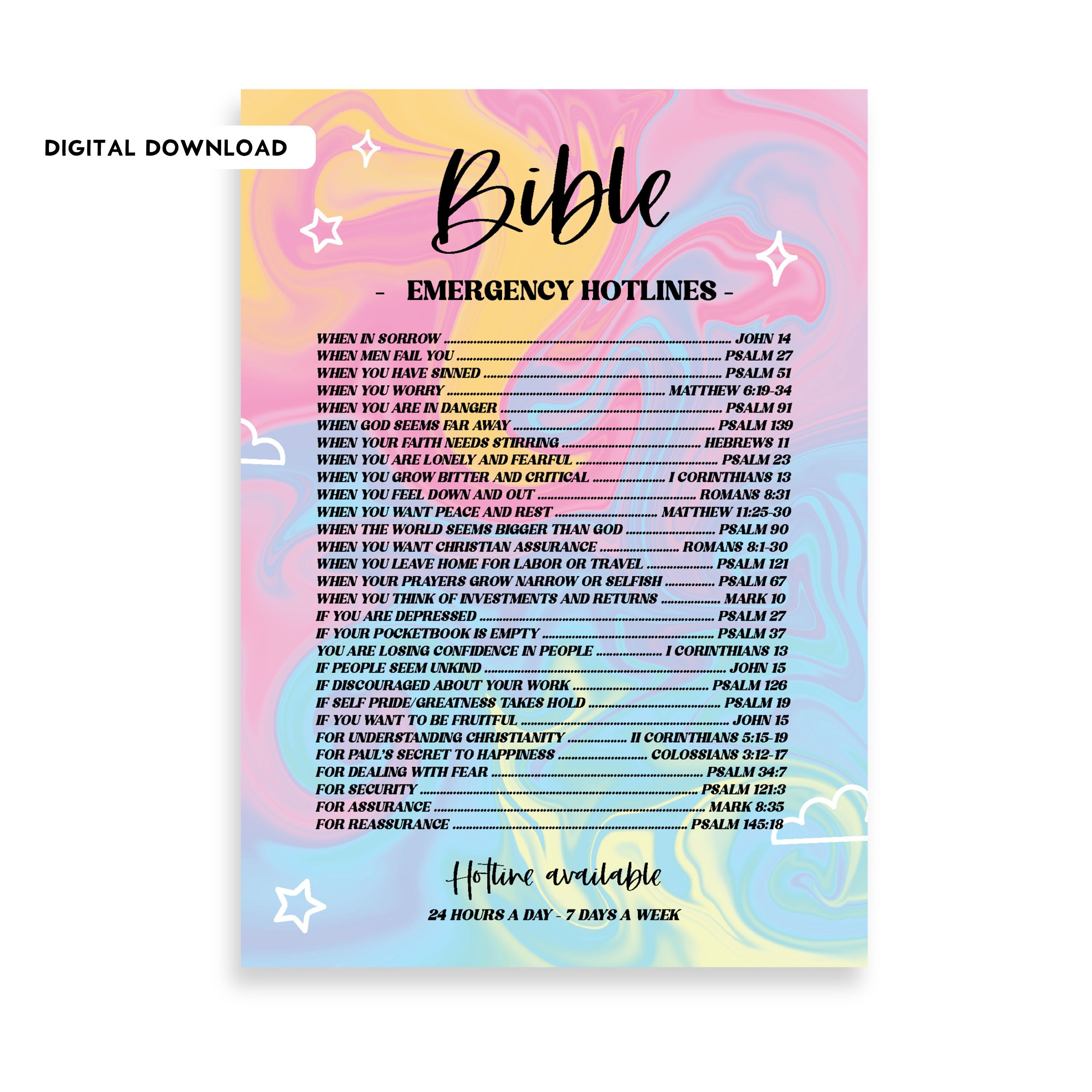 Bible Emergency Hotline List Bible Printable digital Download - Etsy