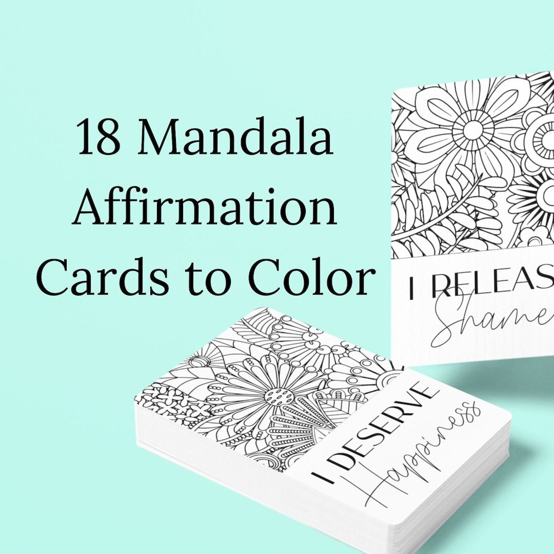 Mandala Coloring Affirmation Cards, Mental Health, Mindfulness Gift ...