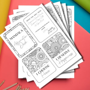 Mandala Coloring Affirmation Cards, Mental Health, Mindfulness Gift ...