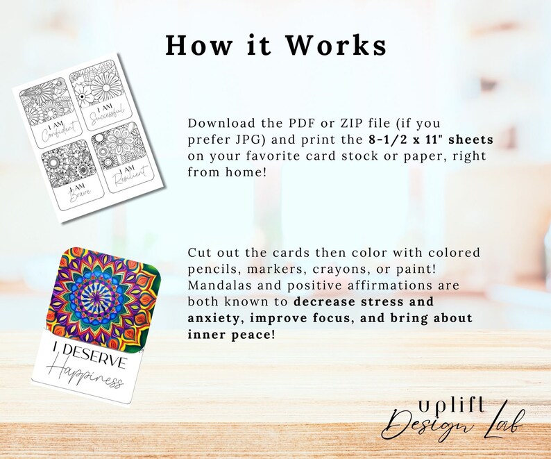 Mandala Coloring Affirmation Cards, Mental Health, Mindfulness Gift ...