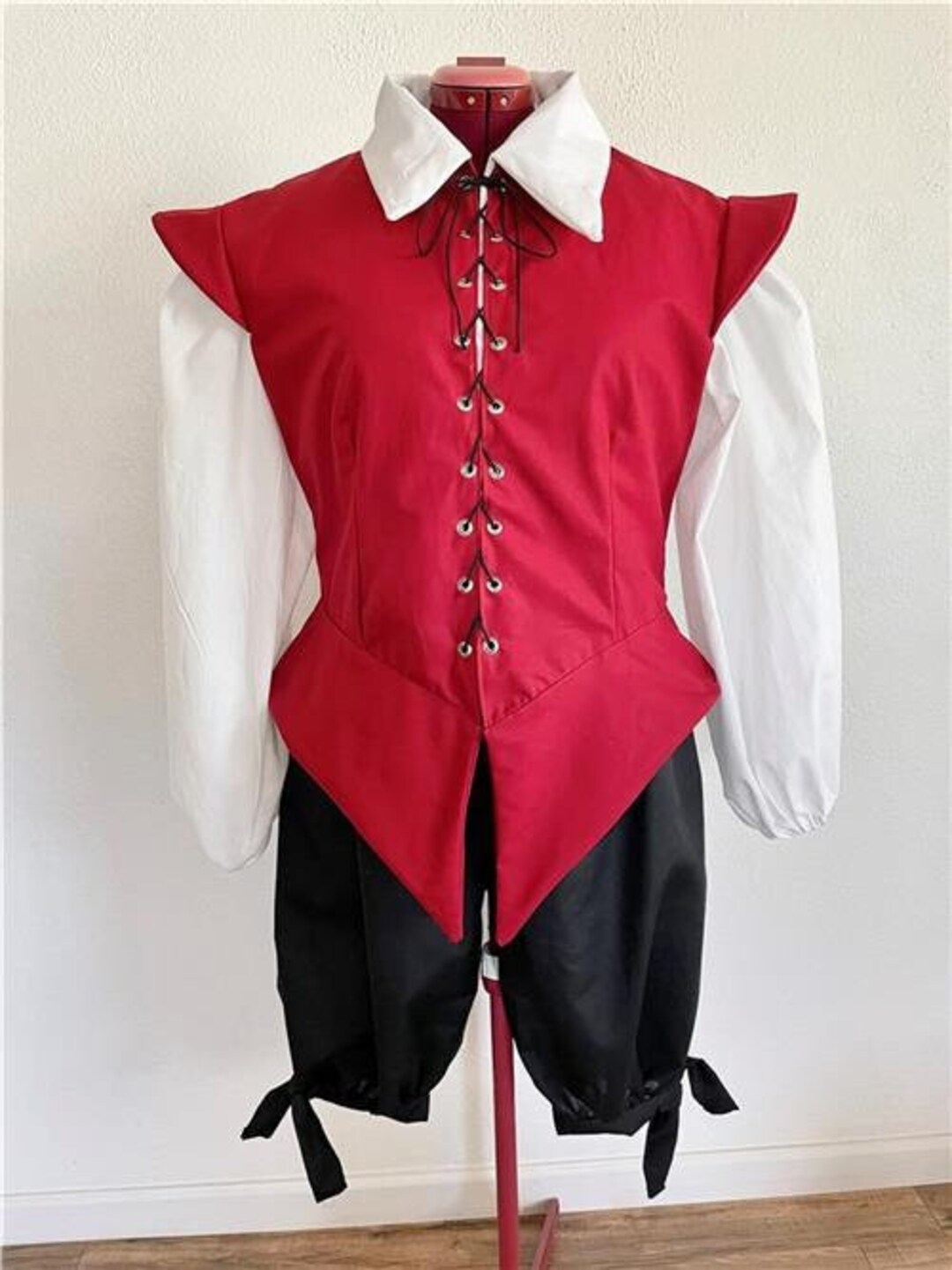 3 Piece Renaissance Elizabethan Pirate Costume Doublet Shirt Black ...