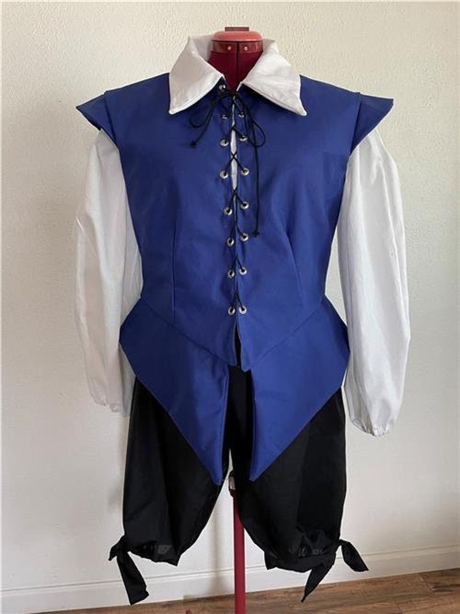 Renaissance Elizabethan Pirate Costume 3 Piece Doublet Shirt Black ...