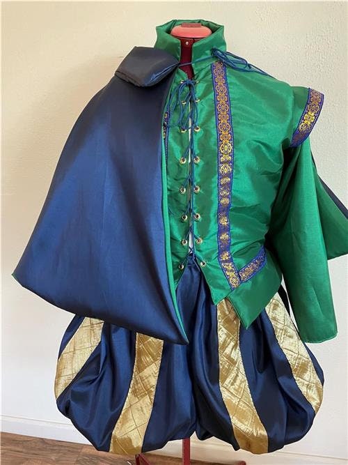 Elizabethan Tudor Shakespearean Cape, Doublet, Slops & Hat Blue Green ...
