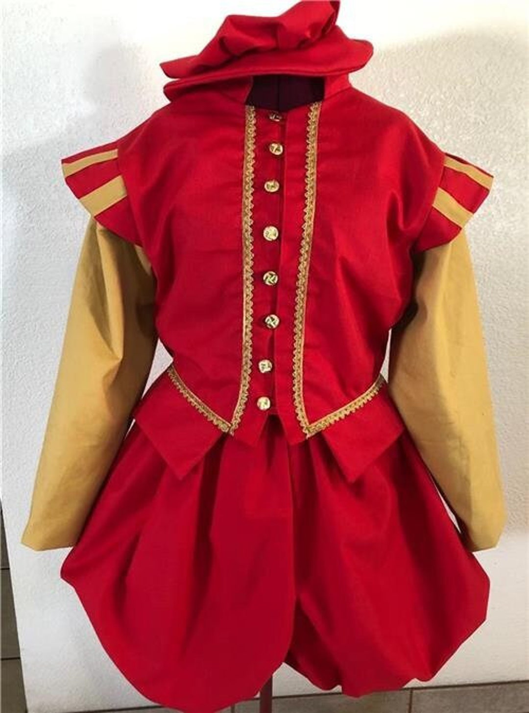 Elizabethan Renaissance Shakespearean Doublet Slops/breeches Hat Red ...