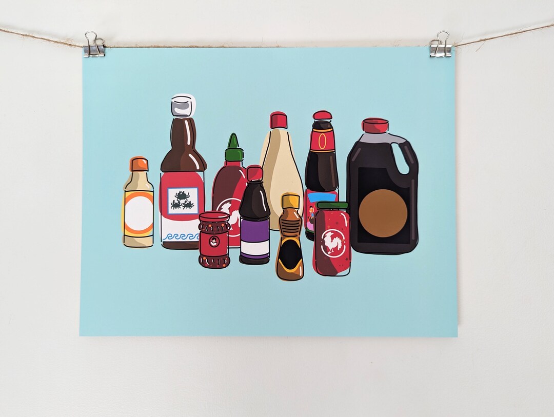 Asian Sauces Art Print // Kitchen Art // Soy Sauce Print // Sriracha ...