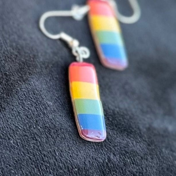 Rainbow Dangle Earrings. Dangling Vintage Rainbow. Muted Rainbow Colors. 70s 80s Rainbow. Clay ...