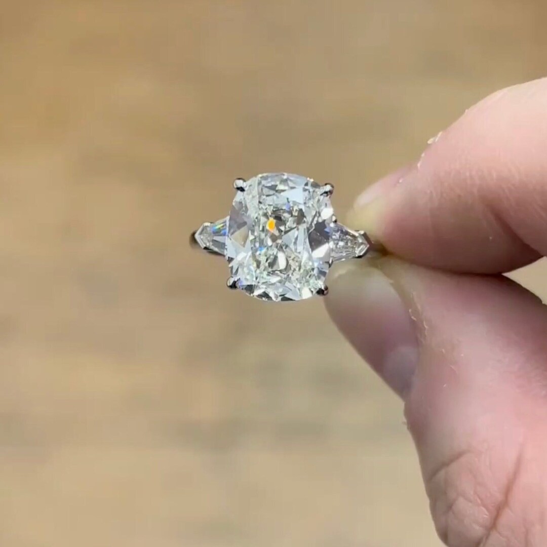 Elongated Ice Crushed Cushion Cut Moissanite White Gold Engagement Ring ...