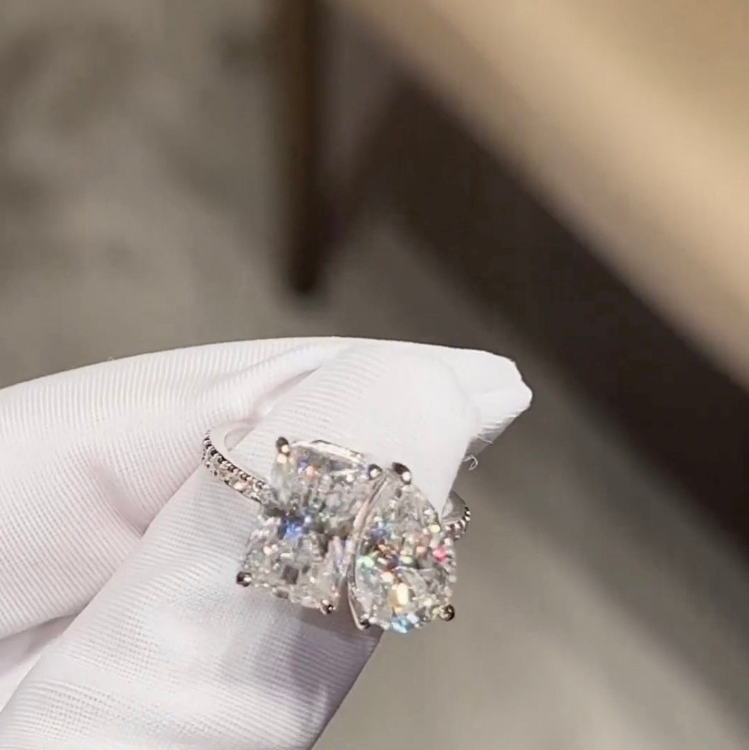 Toi Et Moi Pear&emerald Cut 2ct Moissanite Ring, Two Stone Wedding Ring ...