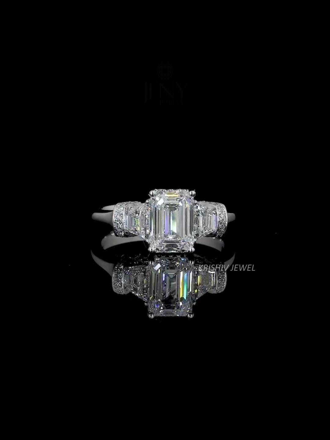 Elegant Emerald Cut Diamond Engagement Ring | Three Stone Design With ...