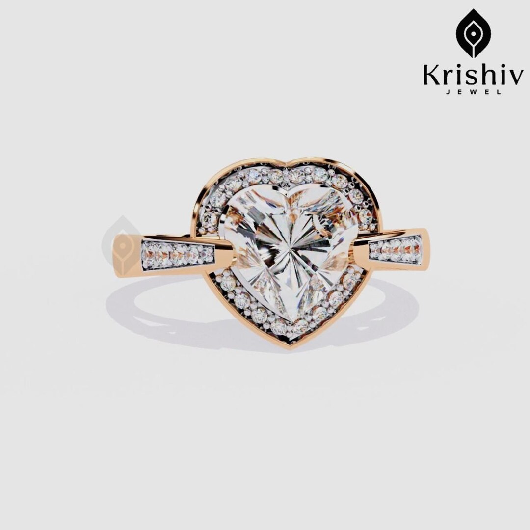 Vintage Heart Cut Engagement Ring Diamond Halo Wedding Ring Colorless Lab Grown Diamond Perfect ...
