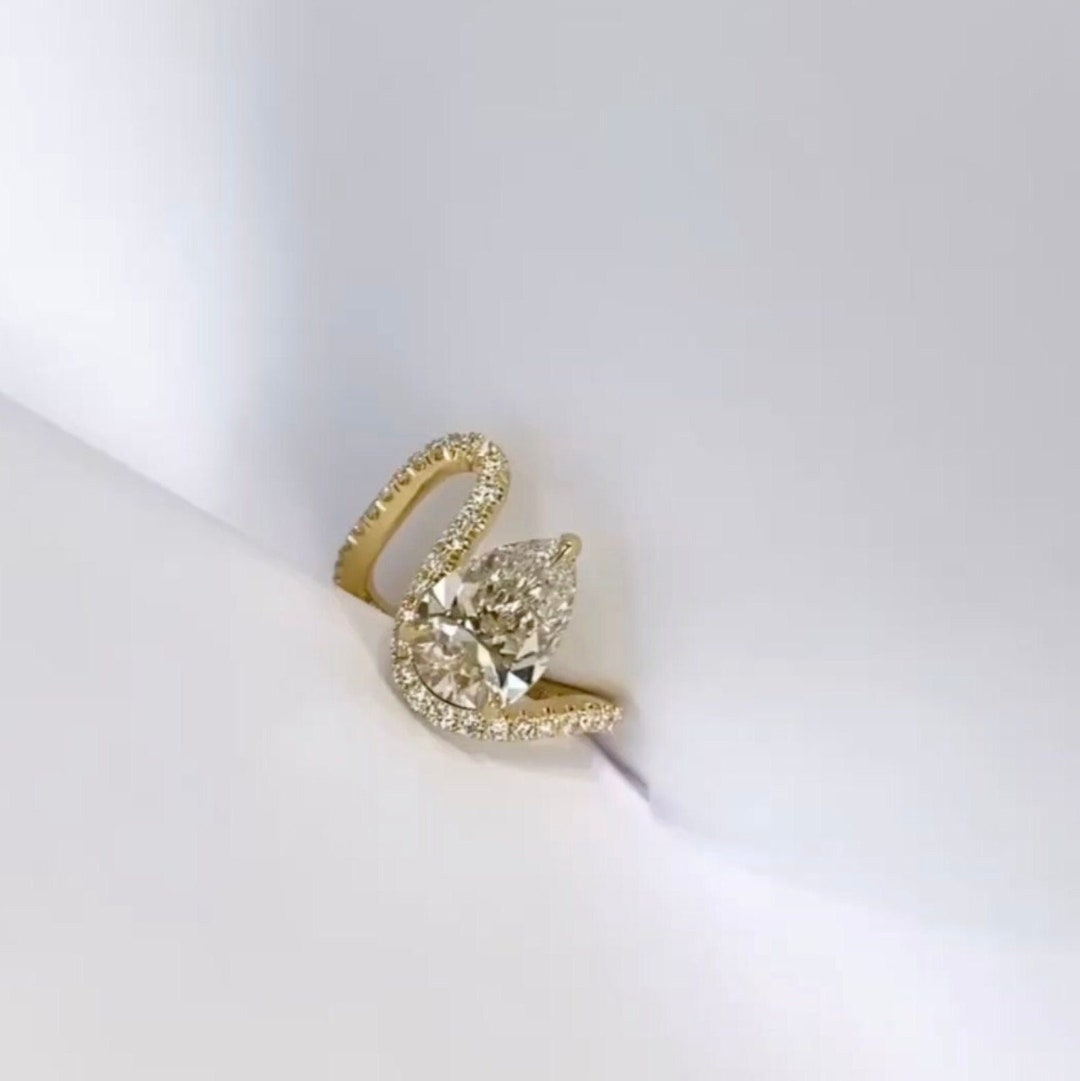 Moissanite Trace Ring, Moissanite Trace Pavé Ring, Moissanite Pear Cut ...