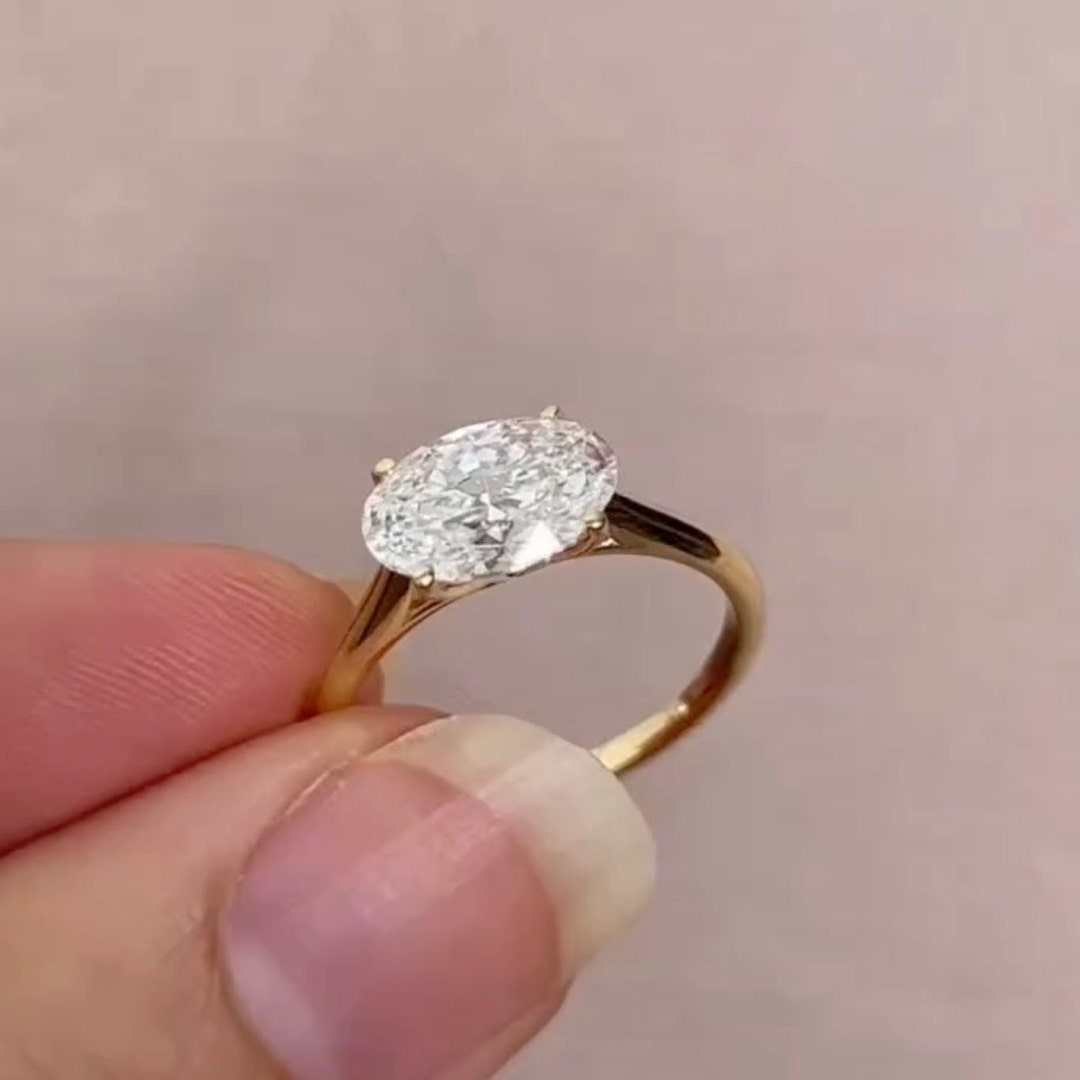 East West Oval Cut Moissanite Engagement Ring, Oval Wedding Ring, 4 ...