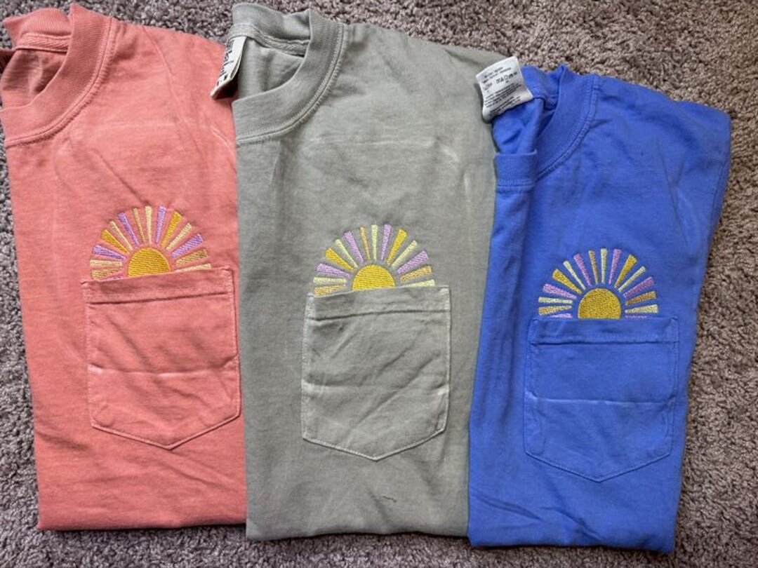 Sunshine Embroidered Pocket Tee - Etsy