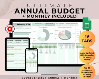 The Ultimate Annual Monthly Budget Spreadsheet Planner, Google Sheets ...