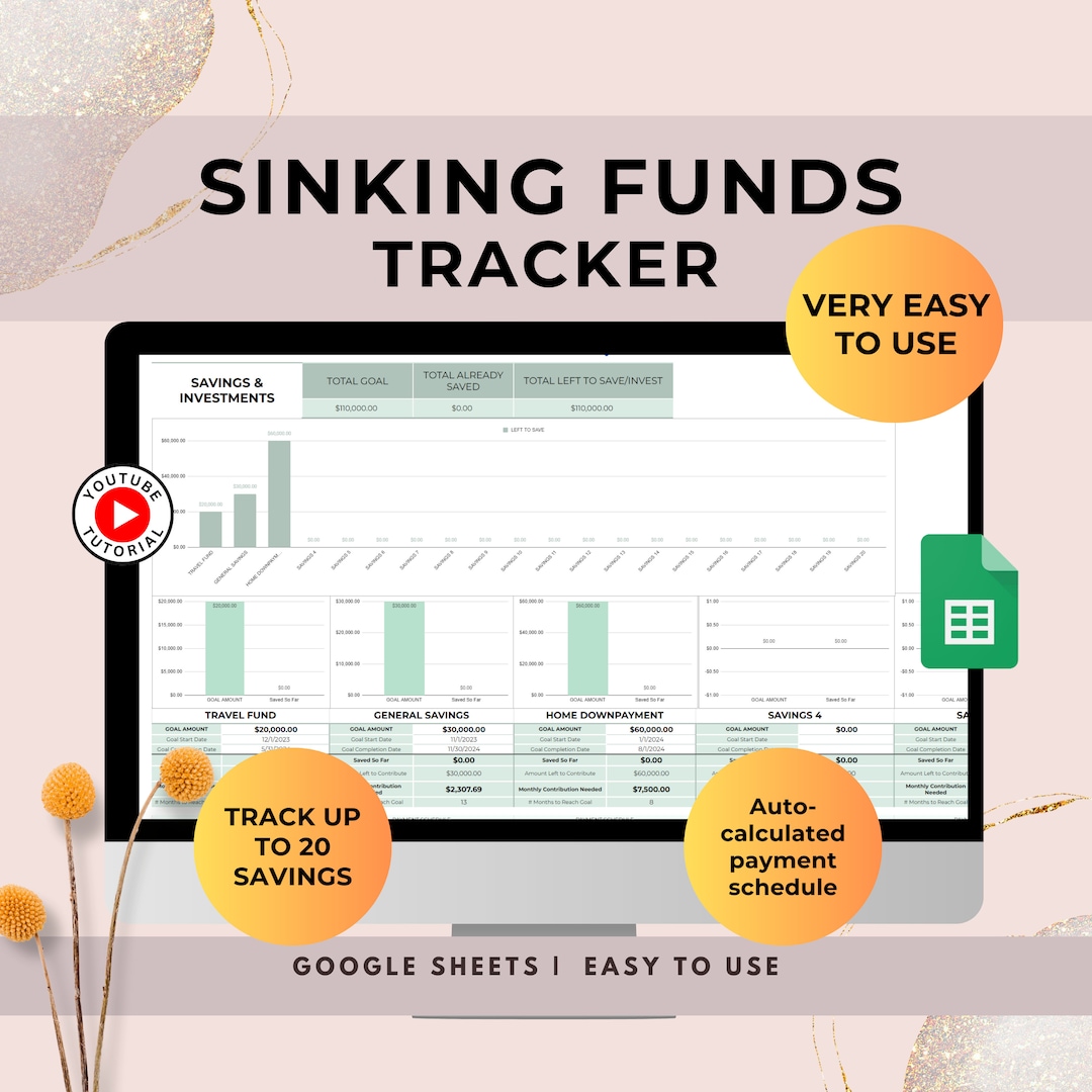 Sinking Funds Tracker, Spreadsheet Budget ,google Sheets Savings ...