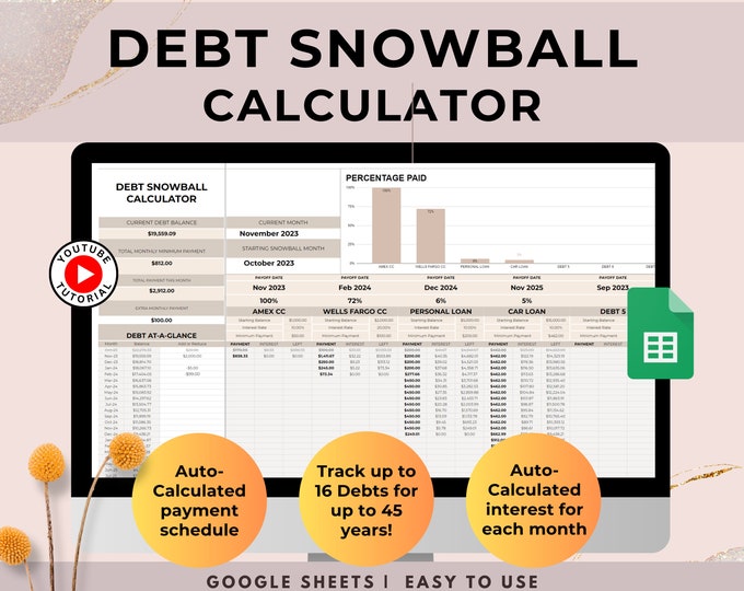 Debt Snowball Calculator Spreadsheet for Google Sheets, Microsoft Excel ...