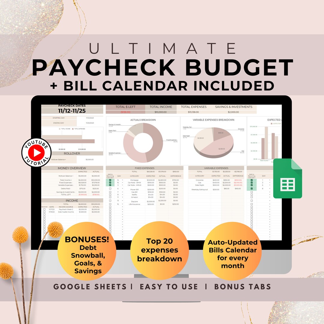 Paycheck Budget Spreadsheet, Google Sheets Budget Template, Biweekly ...