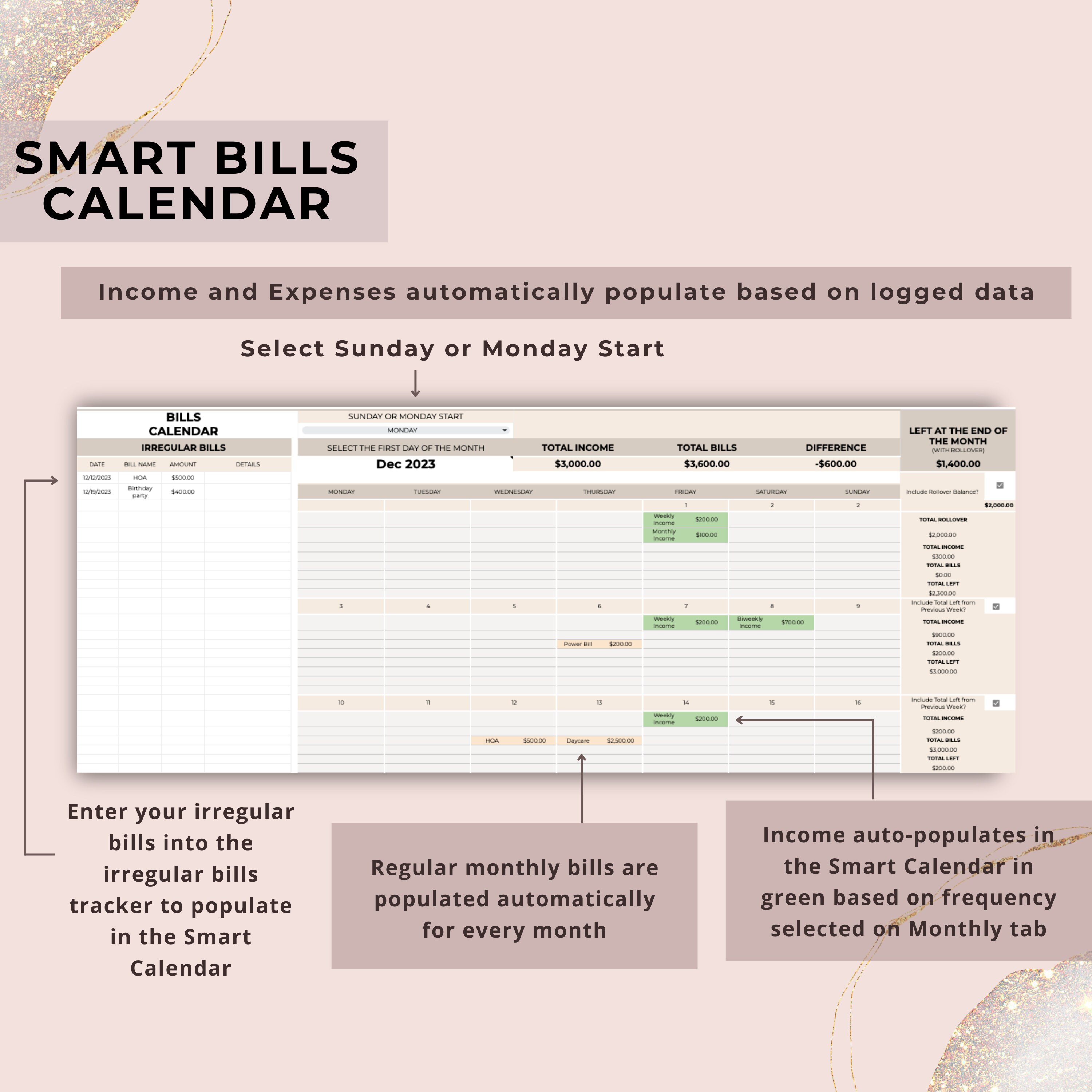 Weekly, Bi-weekly, Monthly Budget Spreadsheet Planner, Google Sheets ...