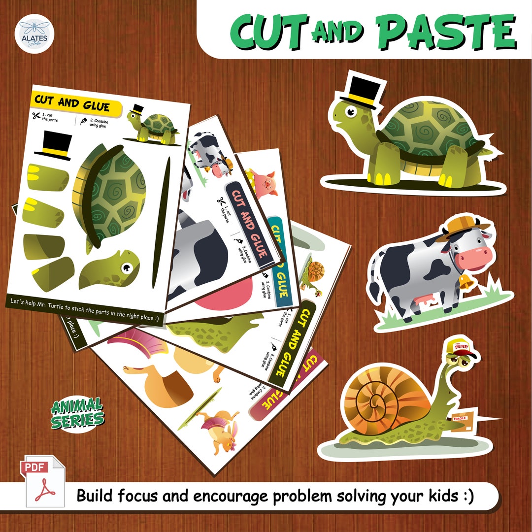 Cut and Paste Animals Crafts for Kids. Cut Out and Glue Scissors Skills ...