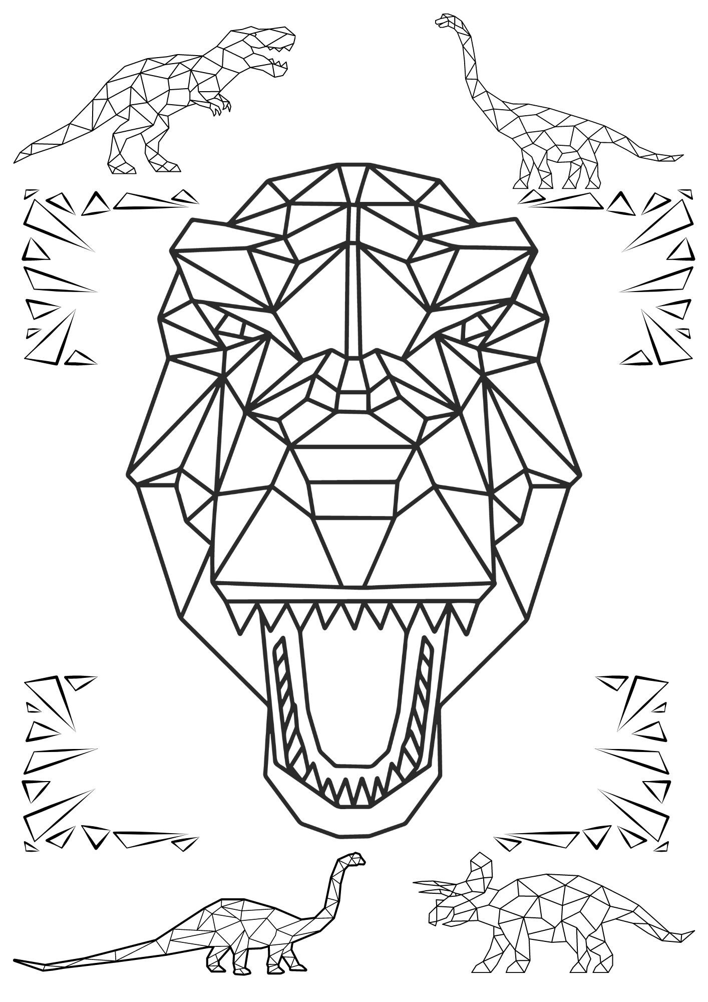 Geometric Animal Coloring Pages Wolves, Bears, Eagles, Dinosaurs, Foxes ...