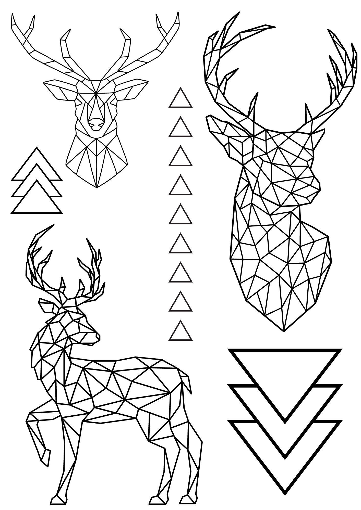 Geometric Animal Coloring Pages: Wolves, Unicorns, Elephants (PDF & PNG ...
