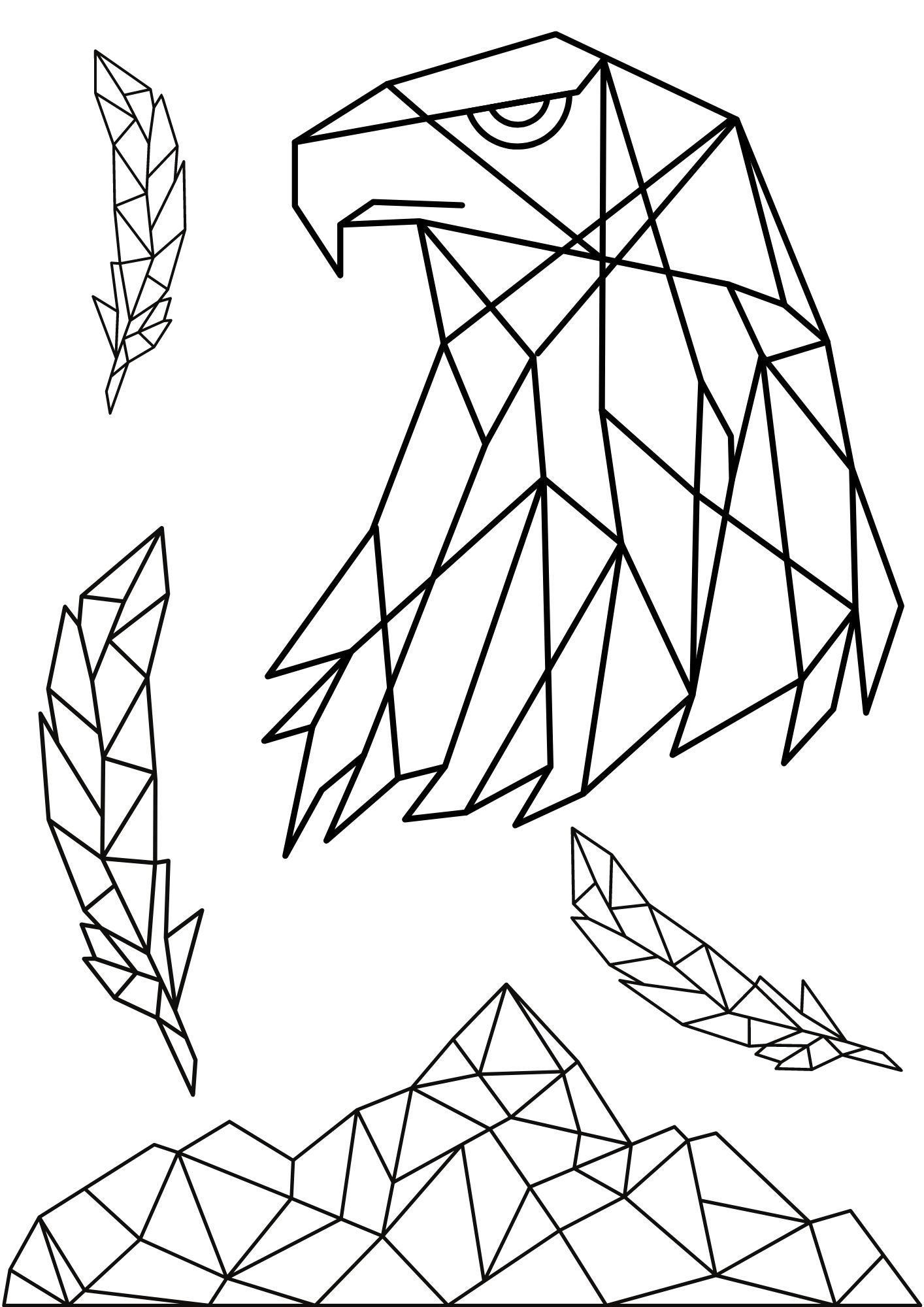 Geometric Animal Coloring Pages; Wolves, Bears, Eagles, Dinosaurs ...