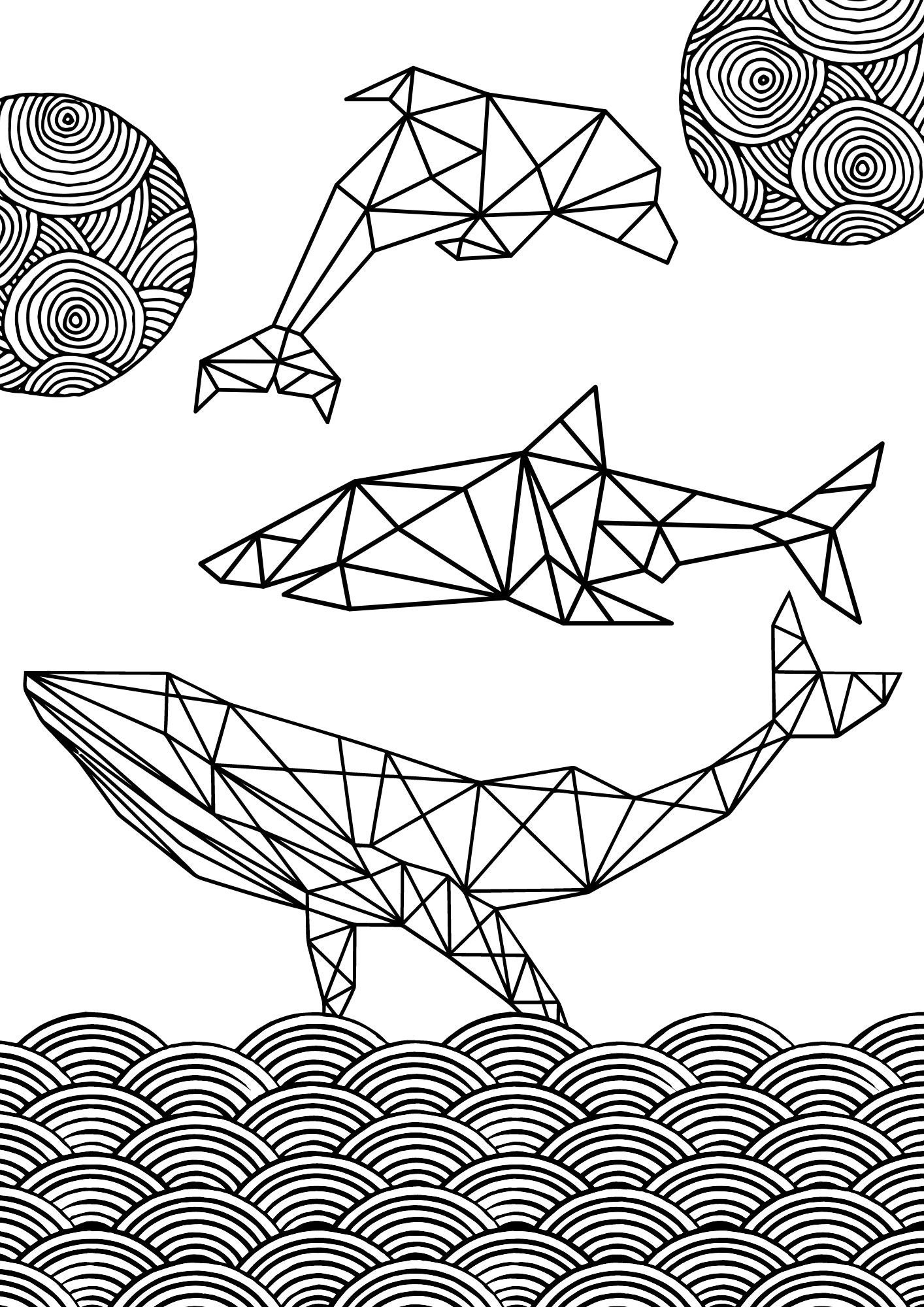 Geometric Animal Coloring Pages; Wolves, Bears, Eagles, Dinosaurs ...