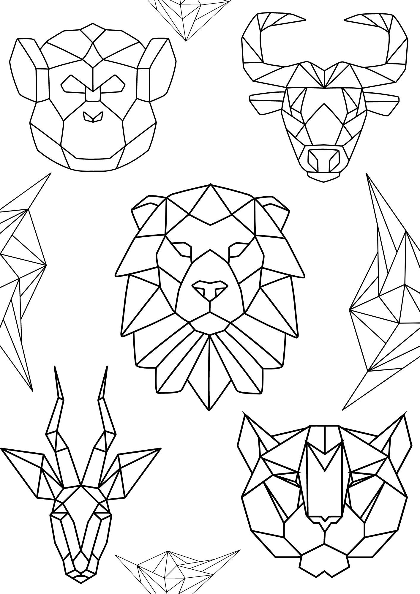 Geometric Animal Coloring Pages; Wolves, Bears, Eagles, Dinosaurs ...