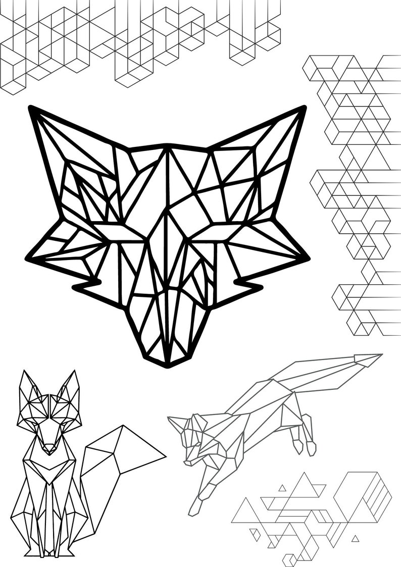 Geometric Animal Coloring Pages; Wolves, Bears, Eagles, Dinosaurs ...