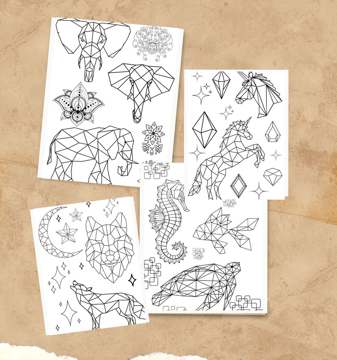 Geometric Animal Coloring Pages; Wolves, Bears, Eagles, Dinosaurs ...