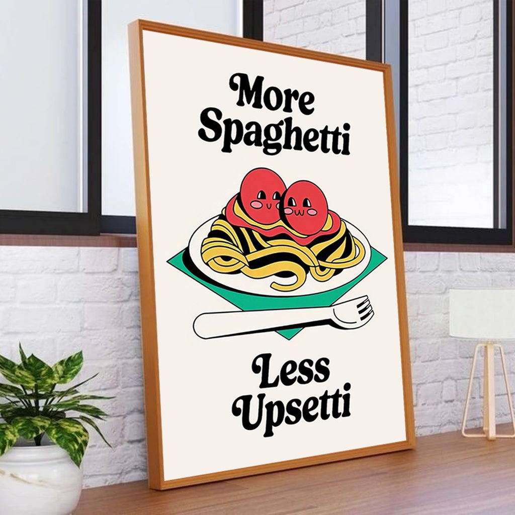 More Spaghetti,less Upsetti,spaghetti Wall Art Print, Retro Kitchen Wall Decor, Pasta Art Print ...