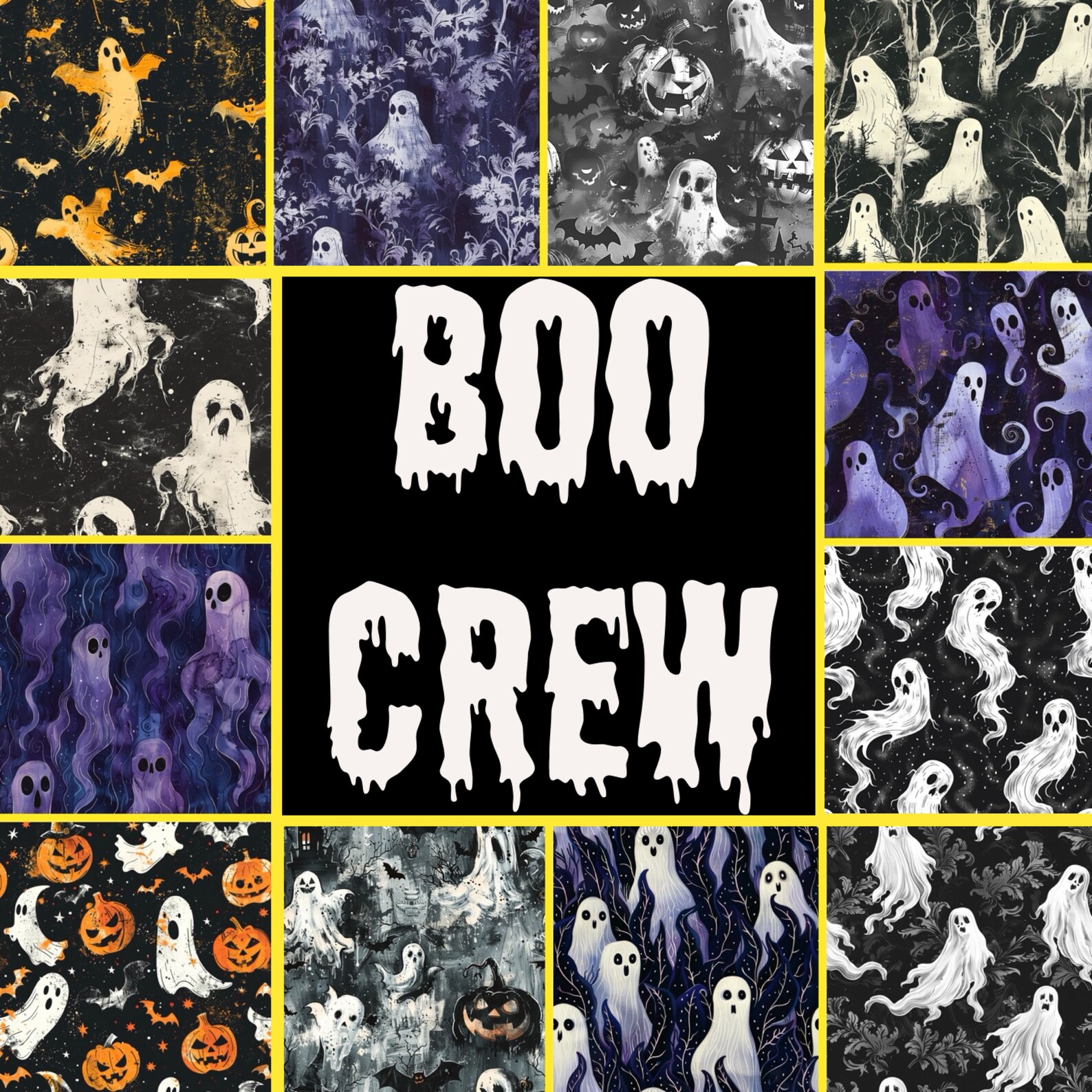 Boo Crew Halloween Digital Paper Pack: Spooky Ghosts, Pumpkins (12" X ...
