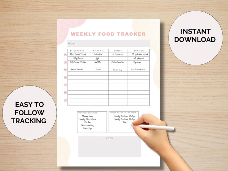 Daily / Weekly Food Tracker - Printable Meal Planner | Digital Download ...