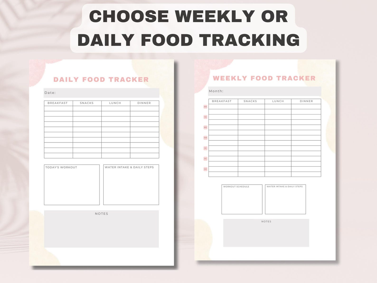 Daily / Weekly Food Tracker - Printable Meal Planner | Digital Download ...