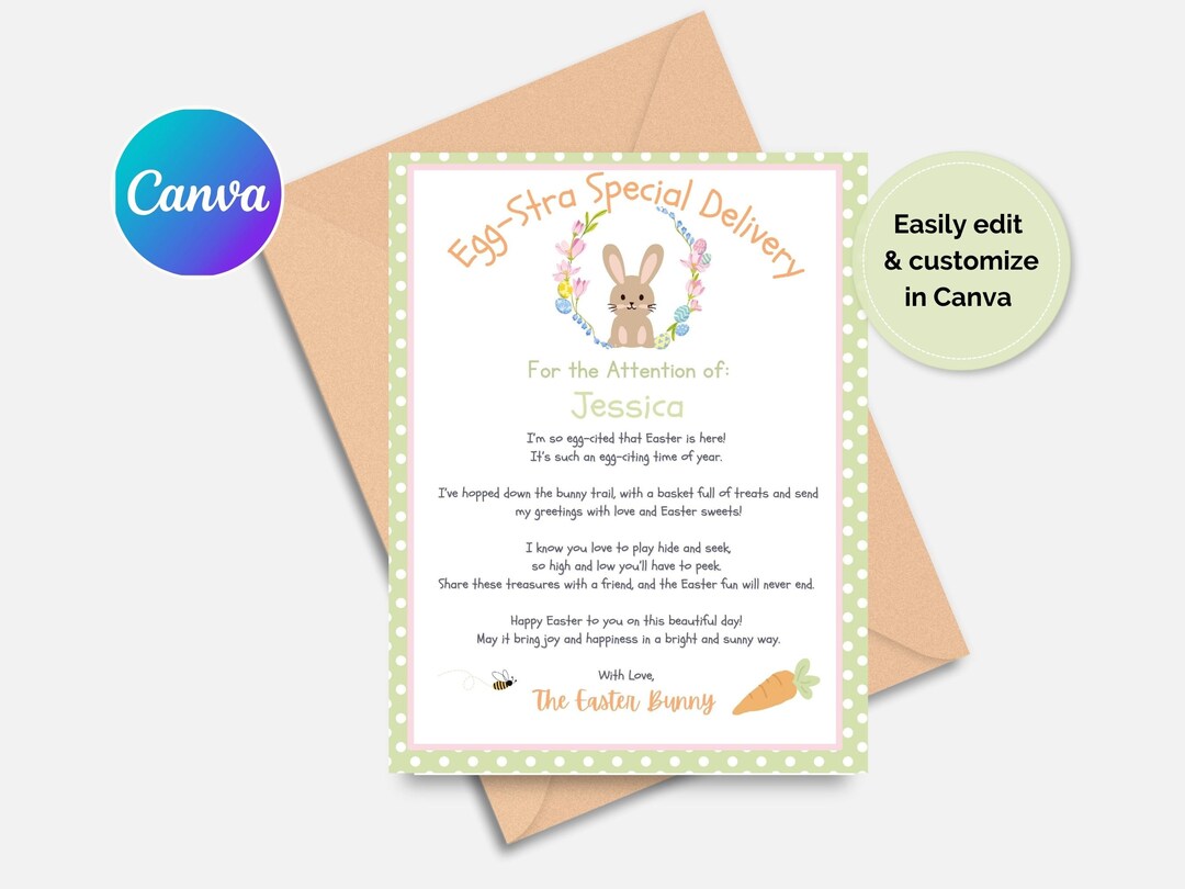 Personalized Easter Bunny Letter: Printable Canva Template (digital ...