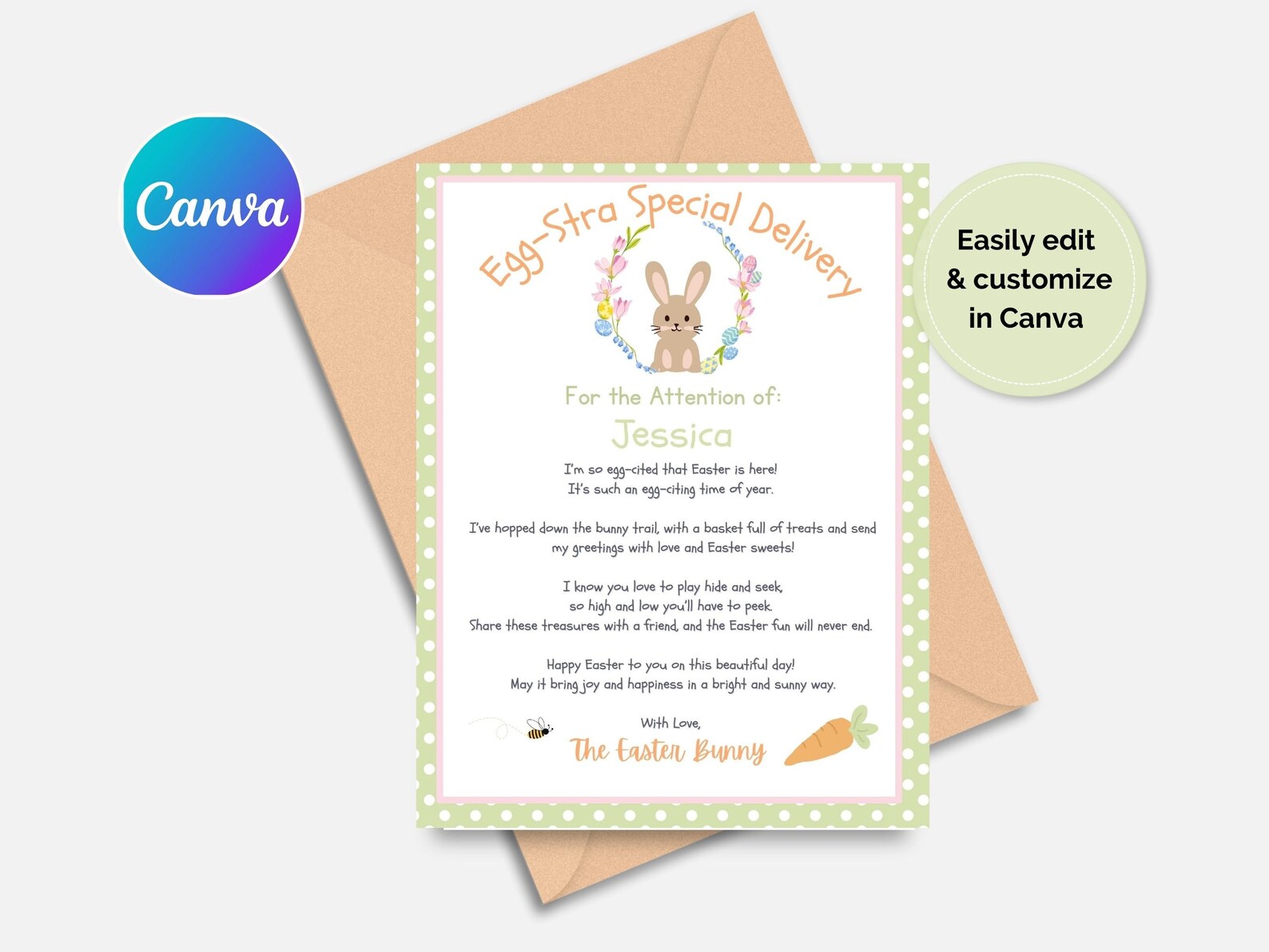 Personalized Easter Bunny Letter: Printable Canva Template (digital ...