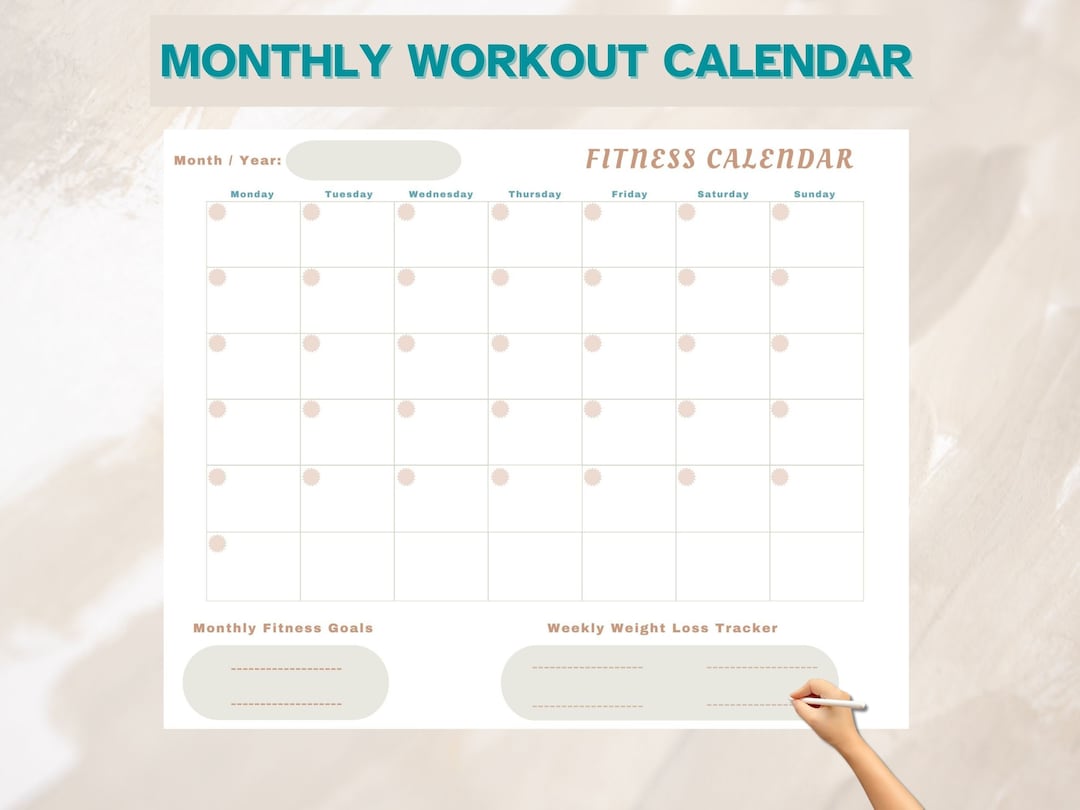 Monthly Workout Calendar, Printable Monthly Weight Loss Tracker - Etsy