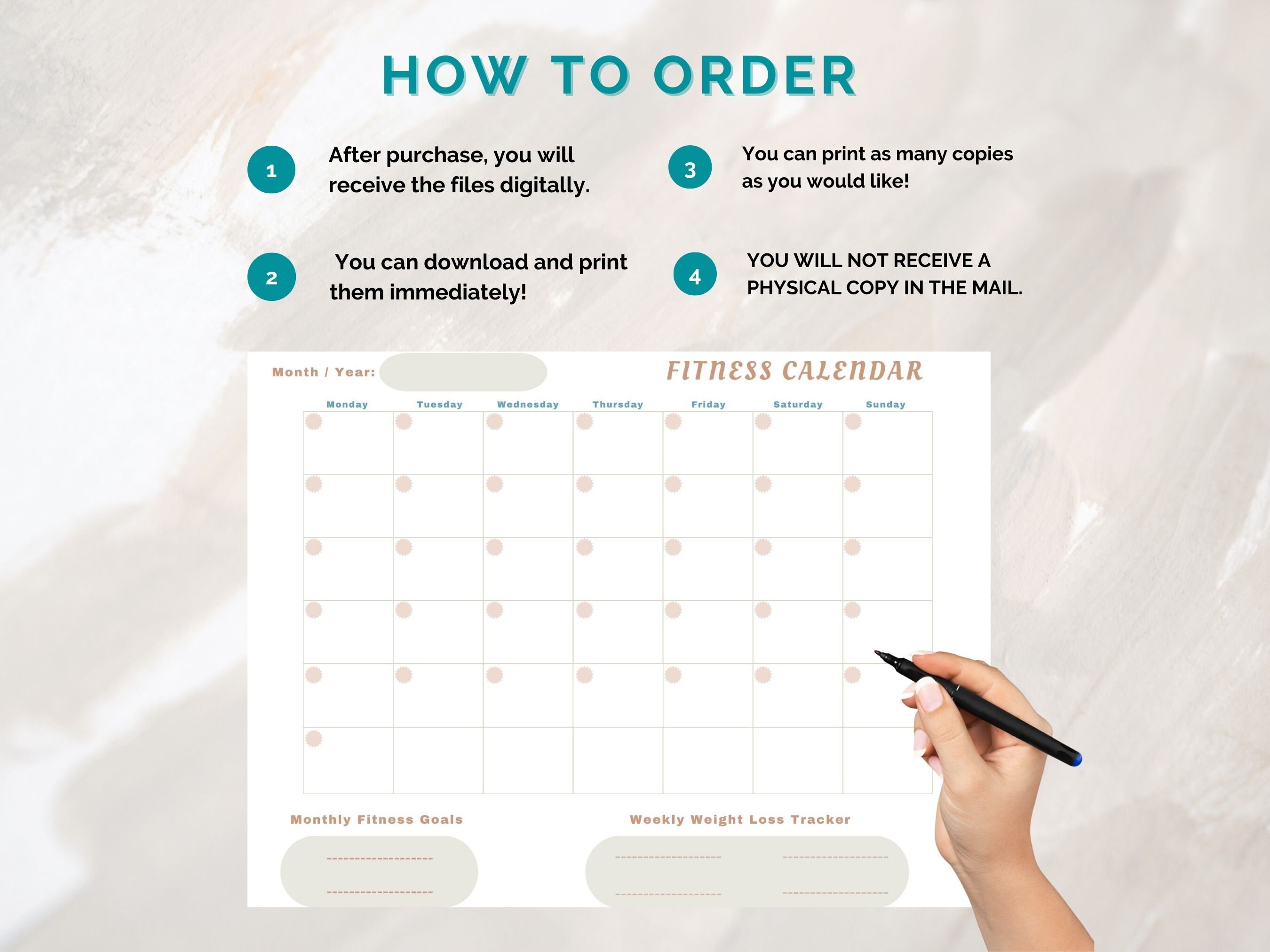 Monthly Workout Calendar, Printable Monthly Weight Loss Tracker - Etsy