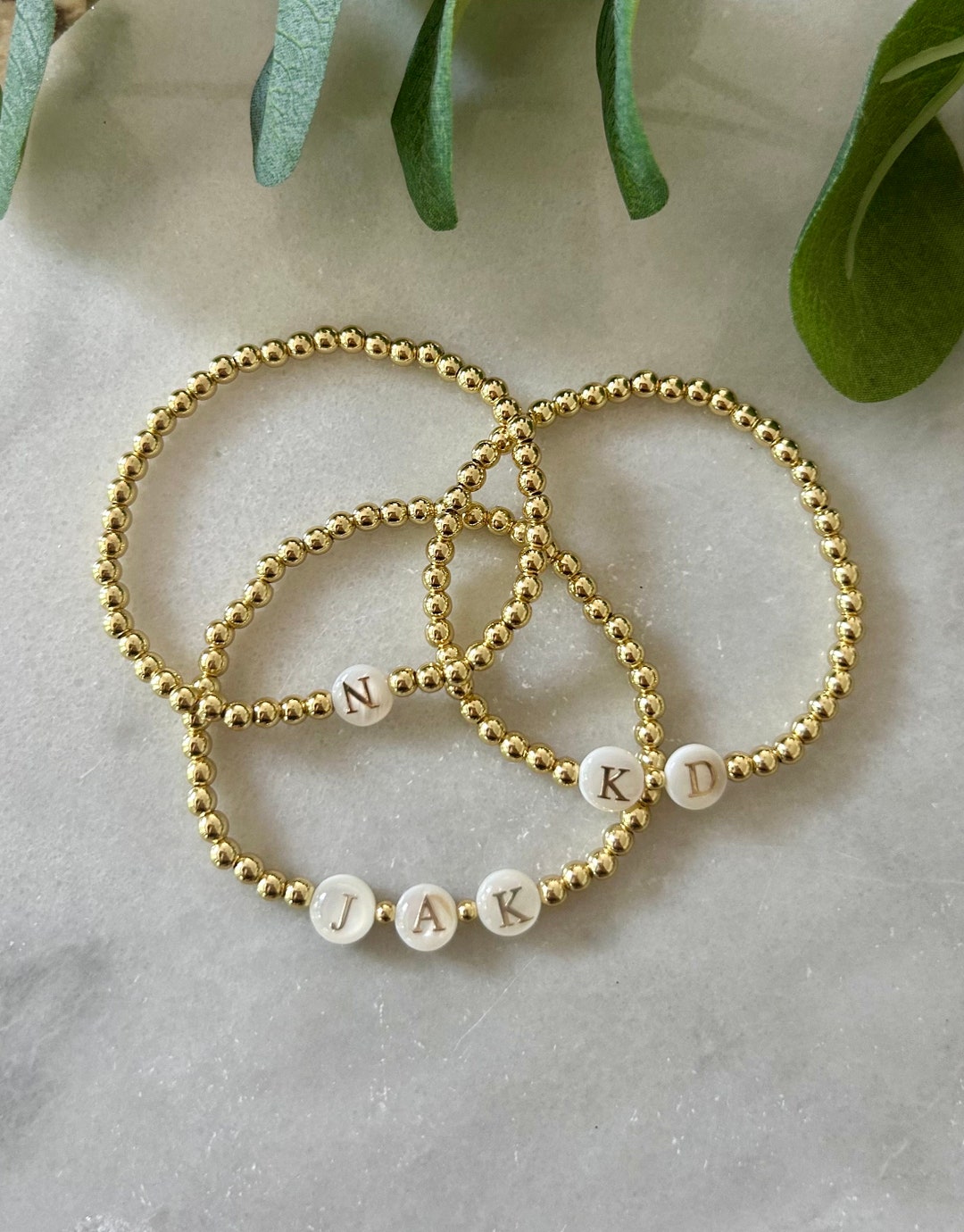 Initial Bead Bracelet, Pearl Monogram Bracelet, Beaded Initial Bracelet ...