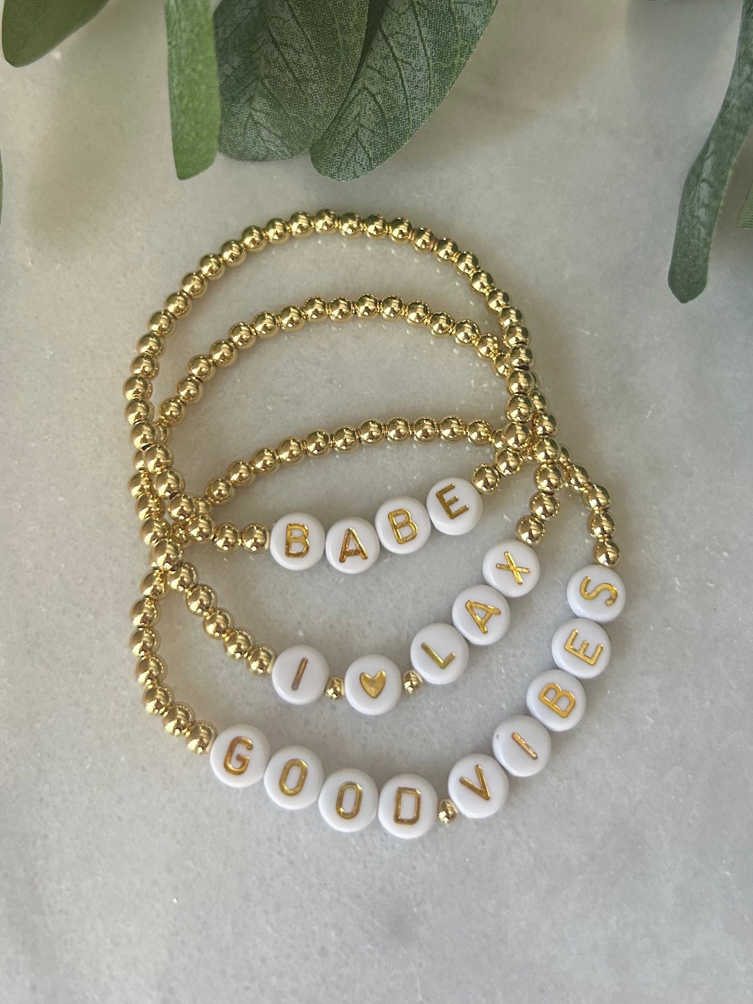 Gold Beaded Name Bracelet Gold Filled Custom Word Bracelet, Name Bead ...
