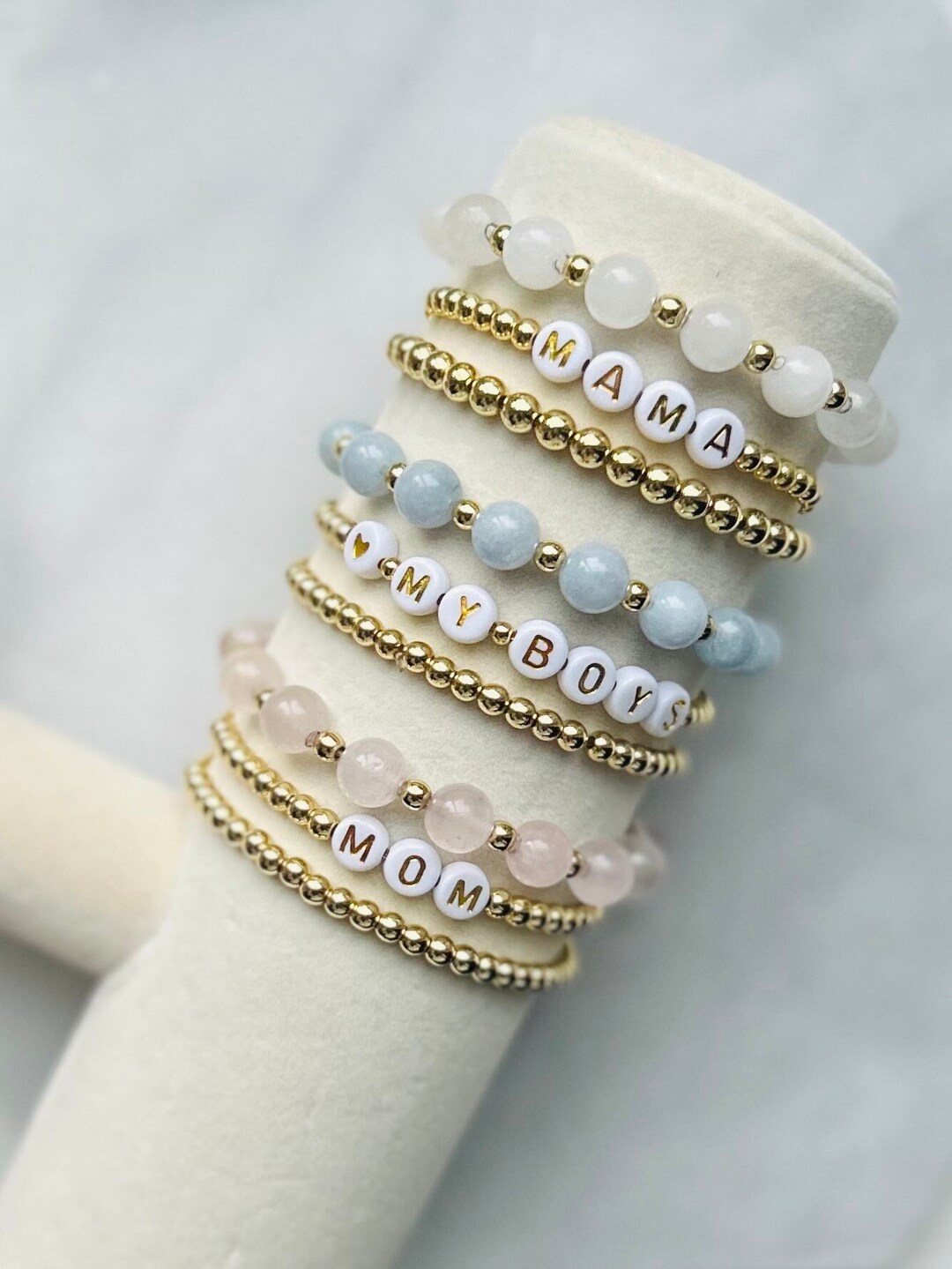 Mama Bracelet Stack, New Mom Bracelet, New Mom Gift for Mom, Boy Mama ...