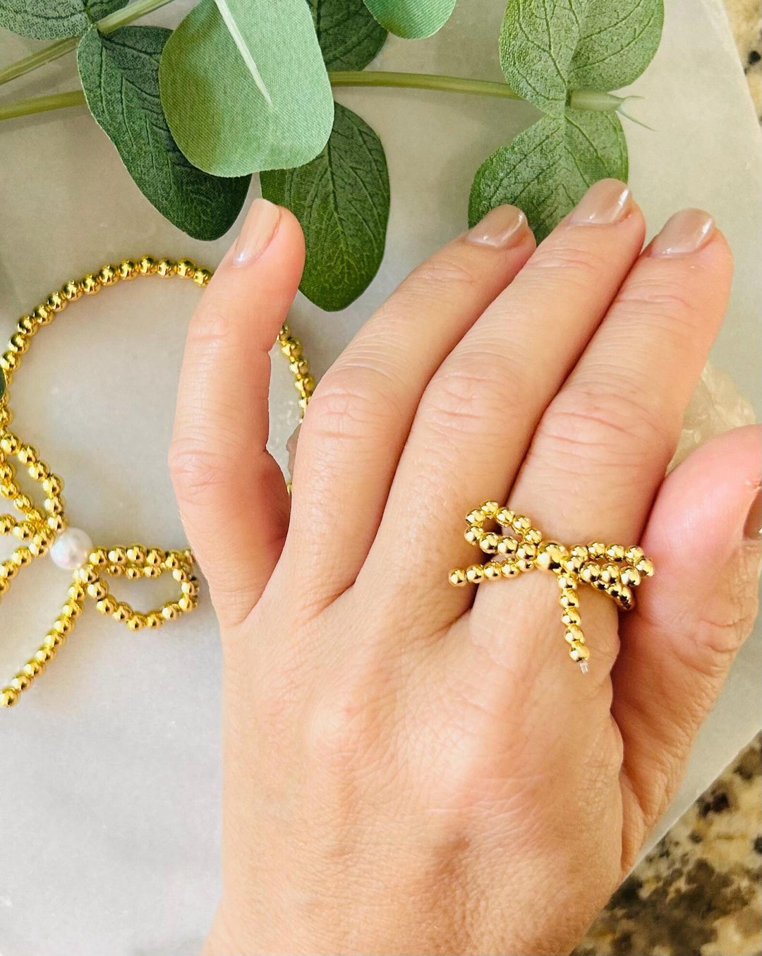 Dainty Bow Ring, Gold Beaded Ring, Gold Bow Ring, Bow Tie Ring - Etsy