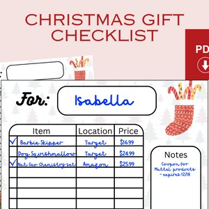 Printable Christmas Gift List | Gift List to Track Amount, Price ...