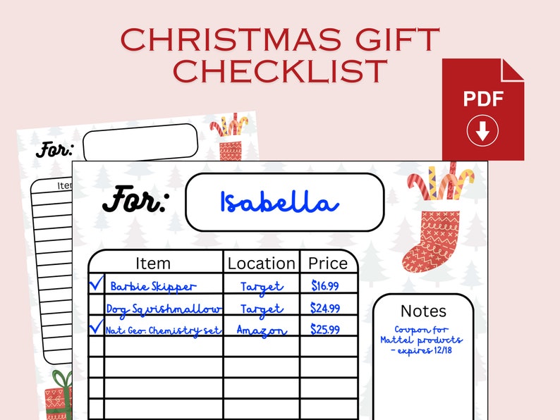 Printable Christmas Gift List | Gift List to Track Amount, Price ...