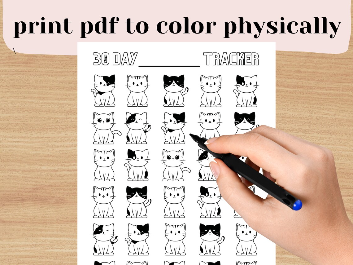 30 Day Habit Tracker Printable With Cute Cats | PDF A4 & US Letter, PNG ...