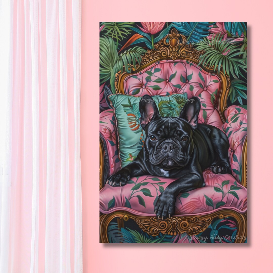 Black French Bulldog Rococo Style Canvas Art Print Vintage, Classical ...