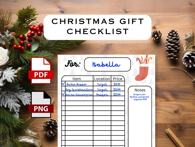 Printable Christmas Gift List | Gift List to Track Amount, Price ...