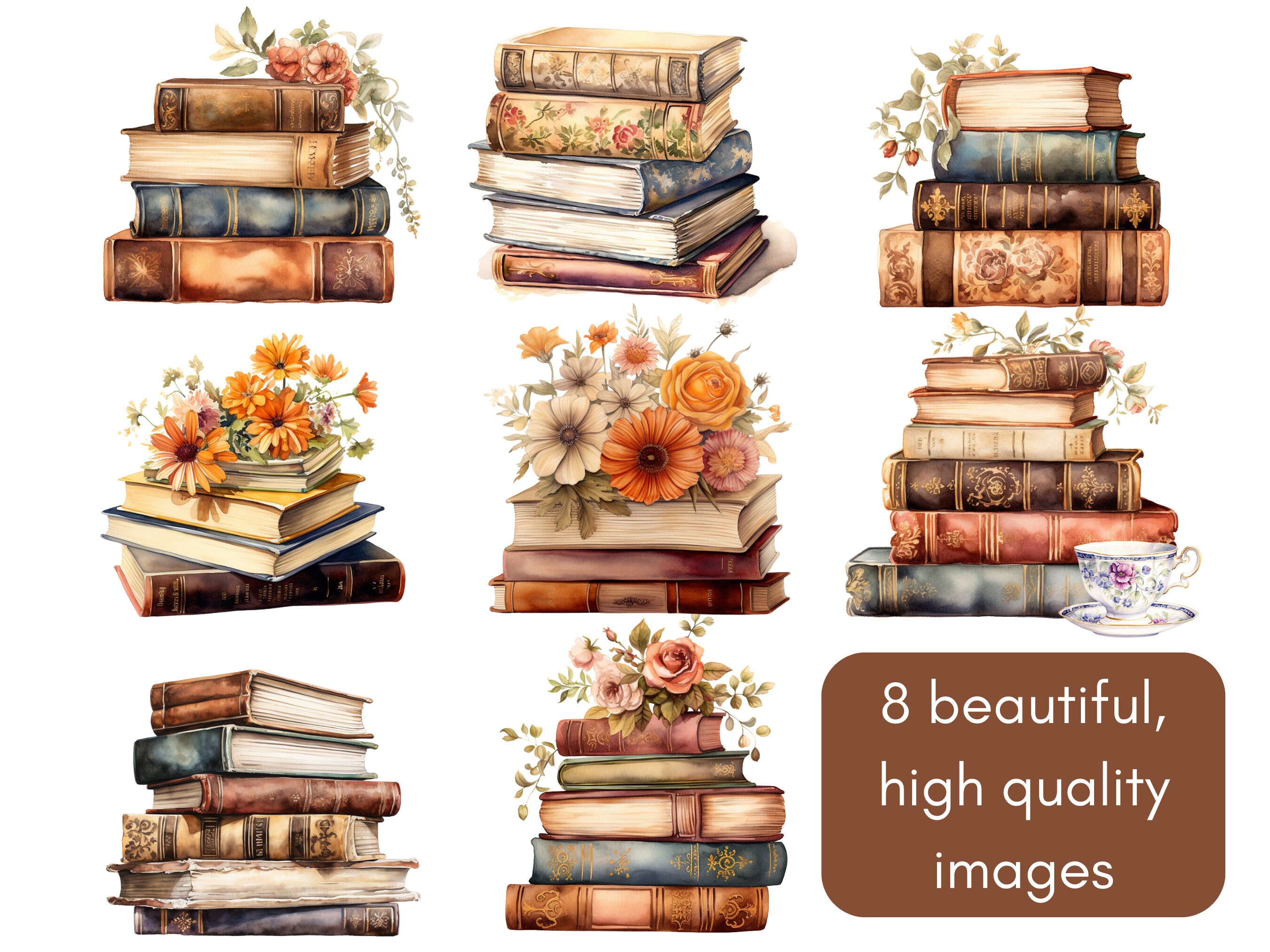Vintage Watercolor Books PNG Images for Digital Use or Printing ...