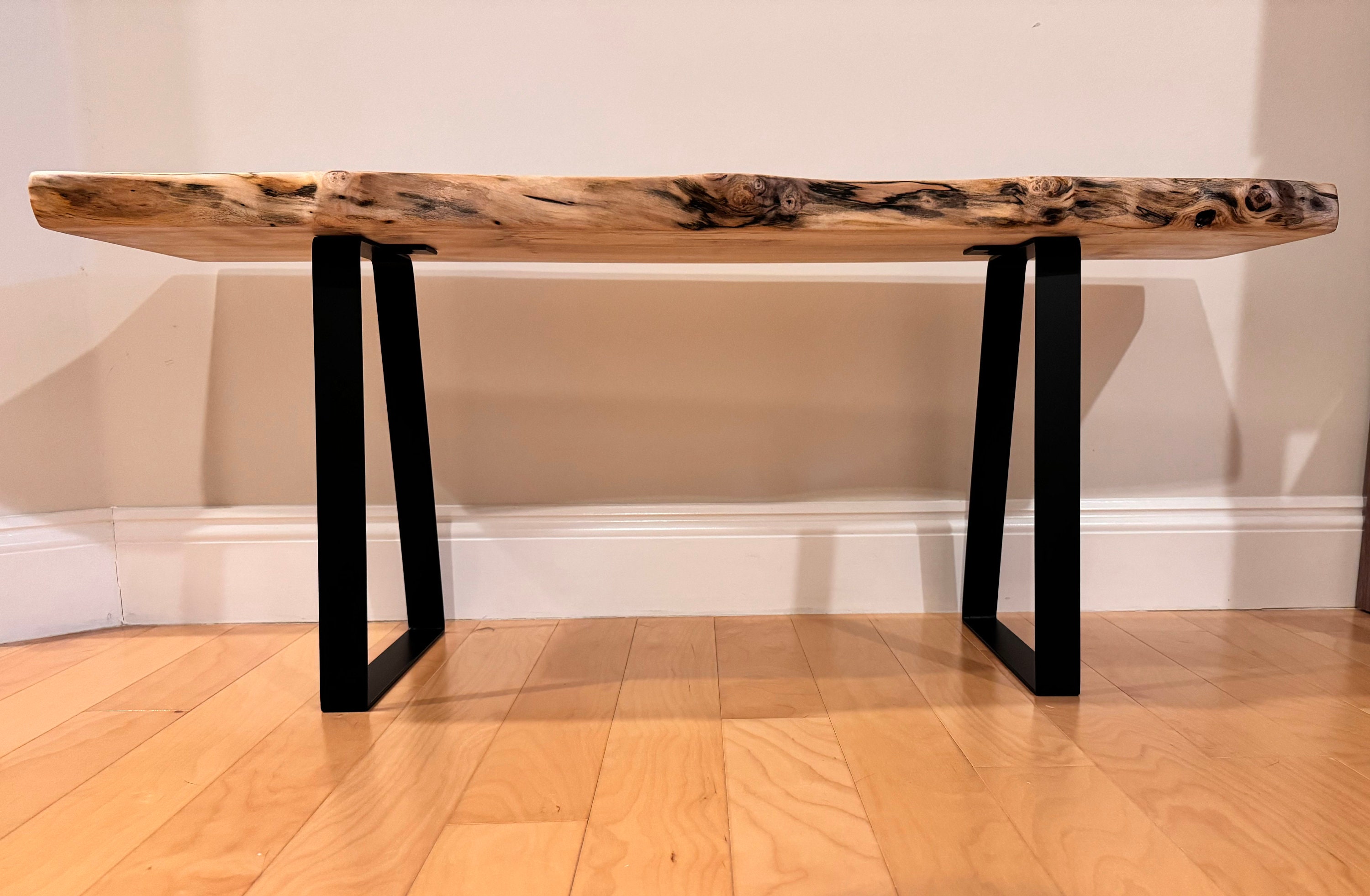 Live Edge Bench Maple Spalted Maple Matte Black Legs - Etsy